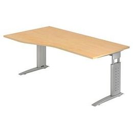 Hammerbacher US18 höhenverstellbarer Schreibtisch ahorn Trapezform, C-Fuß-Gestell silber 180,0 x 100,0 cm