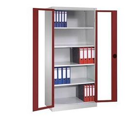 C+P CP Stahlschrank 8931-055 S10299 lichtgrau, rubinrot, Acrylglas 120,0 x 50,0 x 195,0 cm, aufgebaut