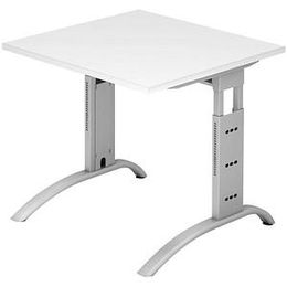 Hammerbacher FS08 höhenverstellbarer Schreibtisch weiß quadratisch, C-Fuß-Gestell silber 80,0 x 80,0 cm