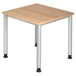 Hammerbacher Orbis höhenverstellbarer Schreibtisch eiche quadratisch, 4-Fuß-Gestell silber 80,0 x 80,0 cm