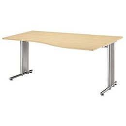 Hammerbacher NS18 Schreibtisch ahorn Trapezform, C-Fuß-Gestell silber 180,0 x 80,0/100,0 cm