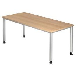 Hammerbacher Orbis höhenverstellbarer Schreibtisch eiche rechteckig, 4-Fuß-Gestell silber 180,0 x 80,0 cm