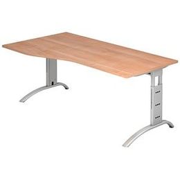 Hammerbacher FS18 höhenverstellbarer Schreibtisch nussbaum Trapezform, C-Fuß-Gestell silber 180,0 x 80,0/100,0 cm