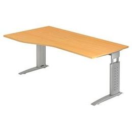 Hammerbacher Haziender höhenverstellbarer Schreibtisch buche Trapezform, C-Fuß-Gestell silber 180,0 x 100,0 cm