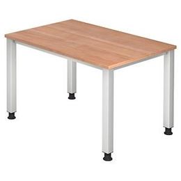 Hammerbacher QS12 höhenverstellbarer Schreibtisch nussbaum rechteckig, 4-Fuß-Gestell silber 120,0 x 80,0 cm