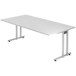 Hammerbacher NS2E Schreibtisch weiß rechteckig, C-Fuß-Gestell silber 200,0 x 100,0 cm