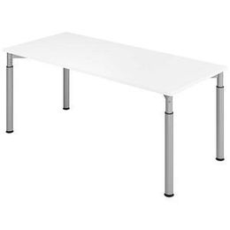 Hammerbacher Mirakel höhenverstellbarer Schreibtisch weiß rechteckig, 4-Fuß-Gestell silber 180,0 x 80,0 cm