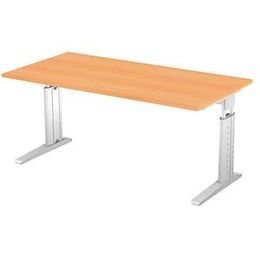 Hammerbacher US16 höhenverstellbarer Schreibtisch buche rechteckig, C-Fuß-Gestell silber 160,0 x 80,0 cm