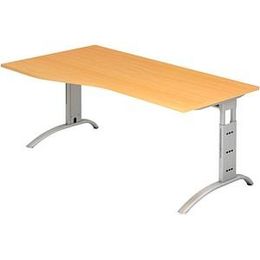 Hammerbacher Savona höhenverstellbarer Schreibtisch buche Trapezform, C-Fuß-Gestell silber 180,0 x 80,0/100,0 cm