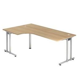 Hammerbacher NS82 Schreibtisch eiche L-Form, C-Fuß-Gestell silber 200,0 x 80,0/120,0 cm