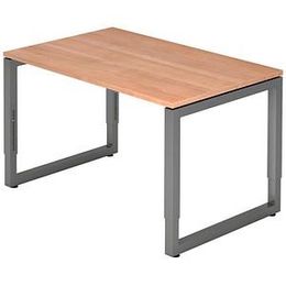 Hammerbacher RS12 höhenverstellbarer Schreibtisch nussbaum rechteckig, Kufen-Gestell grau 120,0 x 80,0 cm