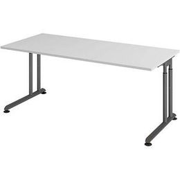 Hammerbacher Popular höhenverstellbarer Schreibtisch lichtgrau rechteckig, C-Fuß-Gestell grau 180,0 x 80,0 cm