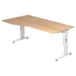 Hammerbacher OS 18 höhenverstellbarer Schreibtisch eiche Trapezform, C-Fuß-Gestell weiß 180,0 x 80,0/100,0 cm