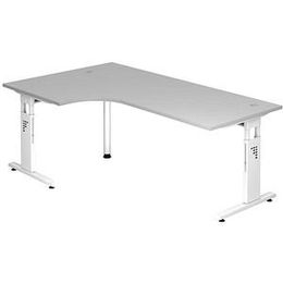 Hammerbacher OS 82 höhenverstellbarer Schreibtisch lichtgrau L-Form, C-Fuß-Gestell weiß 200,0 x 80,0/120,0 cm