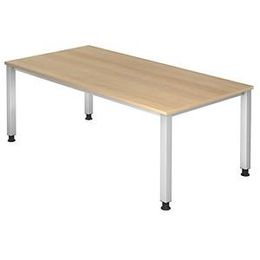 Hammerbacher QS2E höhenverstellbarer Schreibtisch eiche rechteckig, 4-Fuß-Gestell silber 200,0 x 100,0 cm