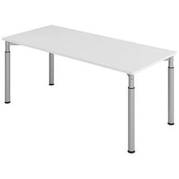 Hammerbacher Mirakel höhenverstellbarer Schreibtisch lichtgrau rechteckig, 4-Fuß-Gestell silber 180,0 x 80,0 cm