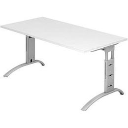 Hammerbacher Savona höhenverstellbarer Schreibtisch weiß rechteckig, C-Fuß-Gestell silber 160,0 x 80,0 cm