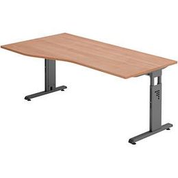 Hammerbacher OS 18 höhenverstellbarer Schreibtisch nussbaum Trapezform, C-Fuß-Gestell grau 180,0 x 80,0/100,0 cm