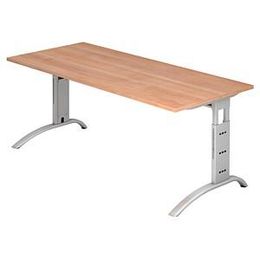 Hammerbacher FS19 höhenverstellbarer Schreibtisch nussbaum rechteckig, C-Fuß-Gestell silber 180,0 x 80,0 cm