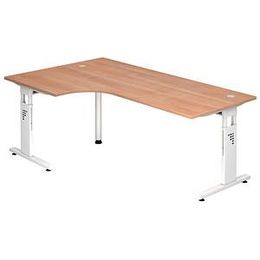 Hammerbacher OS 82 höhenverstellbarer Schreibtisch nussbaum L-Form, C-Fuß-Gestell weiß 200,0 x 80,0/120,0 cm