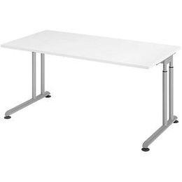 Hammerbacher Popular höhenverstellbarer Schreibtisch weiß rechteckig, C-Fuß-Gestell silber 160,0 x 80,0 cm