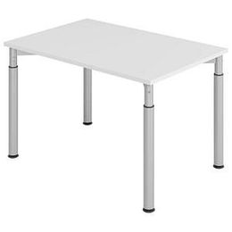 Hammerbacher Mirakel höhenverstellbarer Schreibtisch lichtgrau rechteckig, 4-Fuß-Gestell silber 120,0 x 80,0 cm