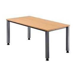 Hammerbacher Akandia höhenverstellbarer Schreibtisch buche rechteckig, 4-Fuß-Gestell silber 180,0 x 80,0 cm