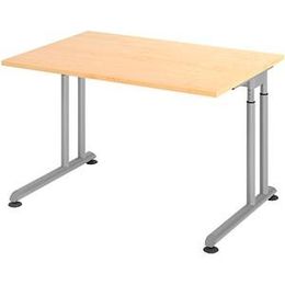 Hammerbacher Popular höhenverstellbarer Schreibtisch ahorn rechteckig, C-Fuß-Gestell silber 120,0 x 80,0 cm