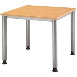 Hammerbacher Orbis höhenverstellbarer Schreibtisch buche quadratisch, 4-Fuß-Gestell silber 80,0 x 80,0 cm