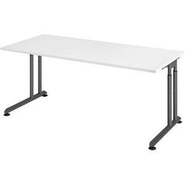 Hammerbacher Popular höhenverstellbarer Schreibtisch weiß rechteckig, C-Fuß-Gestell grau 180,0 x 80,0 cm