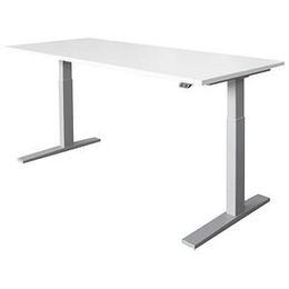 Hammerbacher Akandia elektrisch höhenverstellbarer Schreibtisch weiß rechteckig, C-Fuß-Gestell silber 180,0 x 80,0 cm