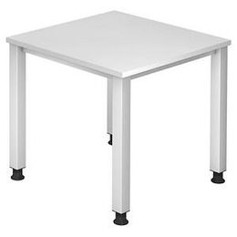 Hammerbacher QS08 höhenverstellbarer Schreibtisch weiß quadratisch, 4-Fuß-Gestell silber 80,0 x 80,0 cm
