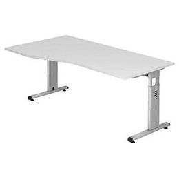 Hammerbacher Gradeo höhenverstellbarer Schreibtisch weiß Trapezform, C-Fuß-Gestell silber 180,0 x 80,0/100,0 cm