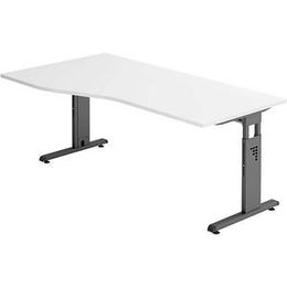 Hammerbacher OS 18 höhenverstellbarer Schreibtisch weiß Trapezform, C-Fuß-Gestell grau 180,0 x 80,0/100,0 cm