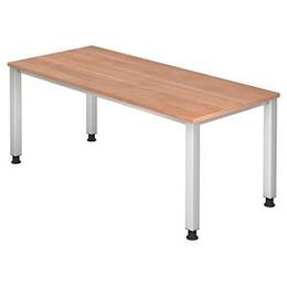 Hammerbacher QS19 höhenverstellbarer Schreibtisch nussbaum rechteckig, 4-Fuß-Gestell silber 180,0 x 80,0 cm