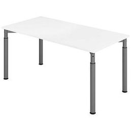 Hammerbacher Mirakel höhenverstellbarer Schreibtisch weiß rechteckig, 4-Fuß-Gestell grau 160,0 x 80,0 cm