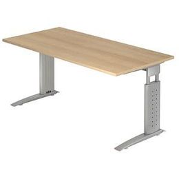 Hammerbacher US16 höhenverstellbarer Schreibtisch eiche rechteckig, C-Fuß-Gestell silber 160,0 x 80,0 cm