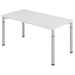 Hammerbacher Mirakel höhenverstellbarer Schreibtisch lichtgrau rechteckig, 4-Fuß-Gestell silber 160,0 x 80,0 cm