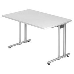 Hammerbacher Prokura Schreibtisch weiß rechteckig, C-Fuß-Gestell silber 120,0 x 80,0 cm