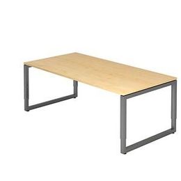 Hammerbacher RS2E höhenverstellbarer Schreibtisch ahorn rechteckig, Kufen-Gestell grau 200,0 x 100,0 cm