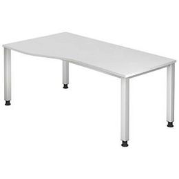 Hammerbacher QS18 höhenverstellbarer Schreibtisch weiß Trapezform, 4-Fuß-Gestell silber 180,0 x 80,0/100,0 cm