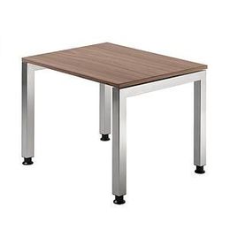 Hammerbacher JS08 höhenverstellbarer Schreibtisch nussbaum rechteckig, 4-Fuß-Gestell silber 80,0 x 80,0 cm