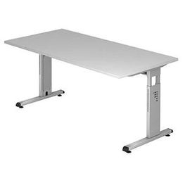 Hammerbacher OS 16 höhenverstellbarer Schreibtisch lichtgrau rechteckig, C-Fuß-Gestell silber 160,0 x 80,0 cm