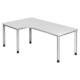 Hammerbacher Orbis höhenverstellbarer Schreibtisch weiß L-Form, 5-Fuß-Gestell silber 200,0 x 80,0/120,0 cm