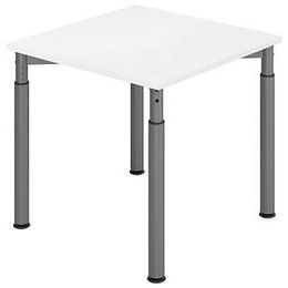 Hammerbacher Mirakel höhenverstellbarer Schreibtisch weiß quadratisch, 4-Fuß-Gestell grau 80,0 x 80,0 cm