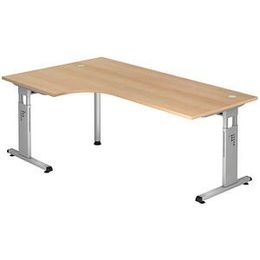 Hammerbacher OS 82 höhenverstellbarer Schreibtisch eiche L-Form, C-Fuß-Gestell silber 200,0 x 80,0/120,0 cm