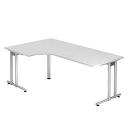 Hammerbacher NS82 Schreibtisch weiß L-Form, C-Fuß-Gestell silber 200,0 x 80,0/120,0 cm