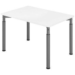 Hammerbacher Mirakel höhenverstellbarer Schreibtisch weiß rechteckig, 4-Fuß-Gestell grau 120,0 x 80,0 cm