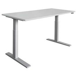 Hammerbacher Akandia elektrisch höhenverstellbarer Schreibtisch lichtgrau rechteckig, C-Fuß-Gestell silber 160,0 x 80,0 cm