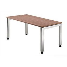 Hammerbacher Prokura höhenverstellbarer Schreibtisch nussbaum rechteckig, 4-Fuß-Gestell silber 160,0 x 80,0 cm